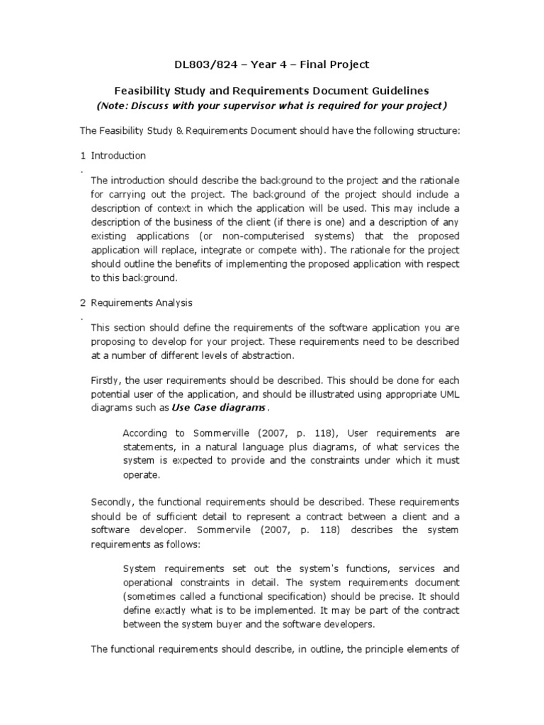 DL803/824 - Year 4 - Final Project Feasibility Study and Requirements Document Guidelines | PDF ...