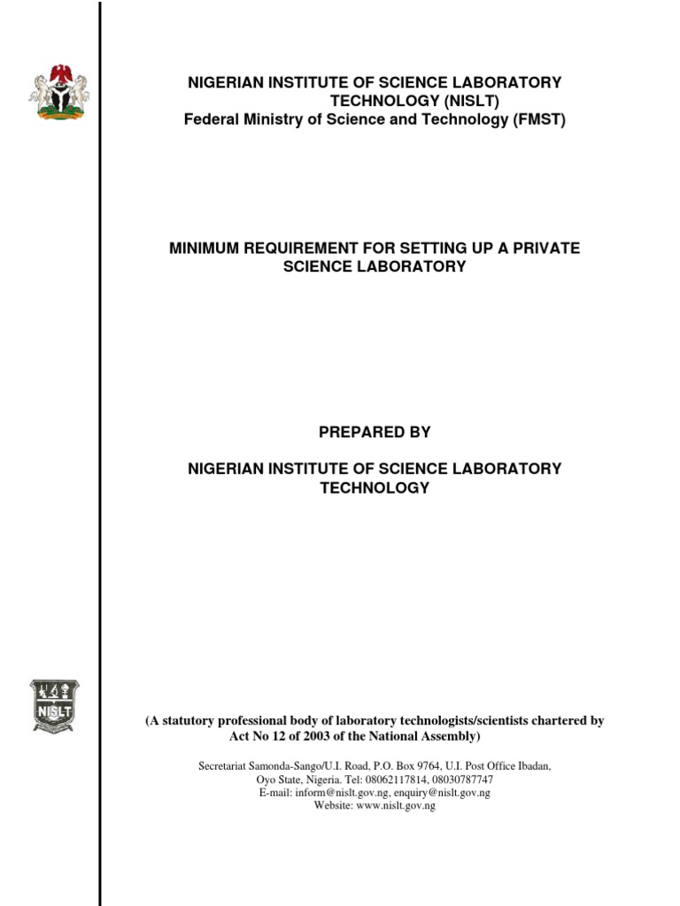 Nigerian Institute of Science Laboratory Technology (Nislt) Federal ...