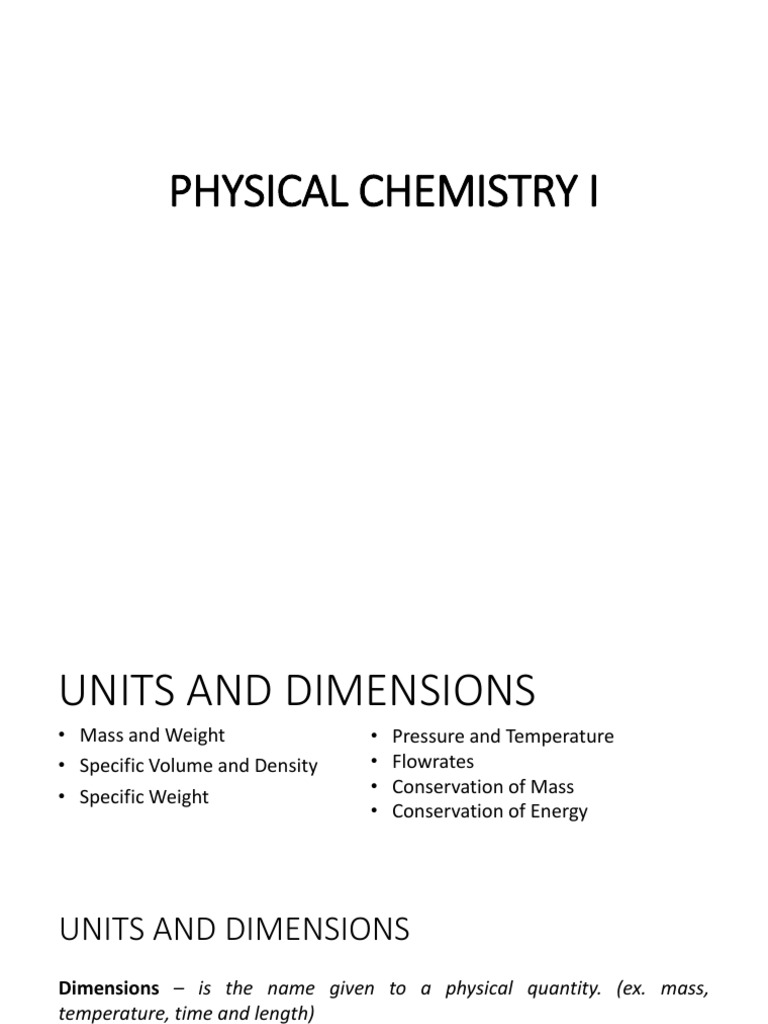 Physical Chemistry I: Units, Dimensions, Mass, Weight & Acceleration ...