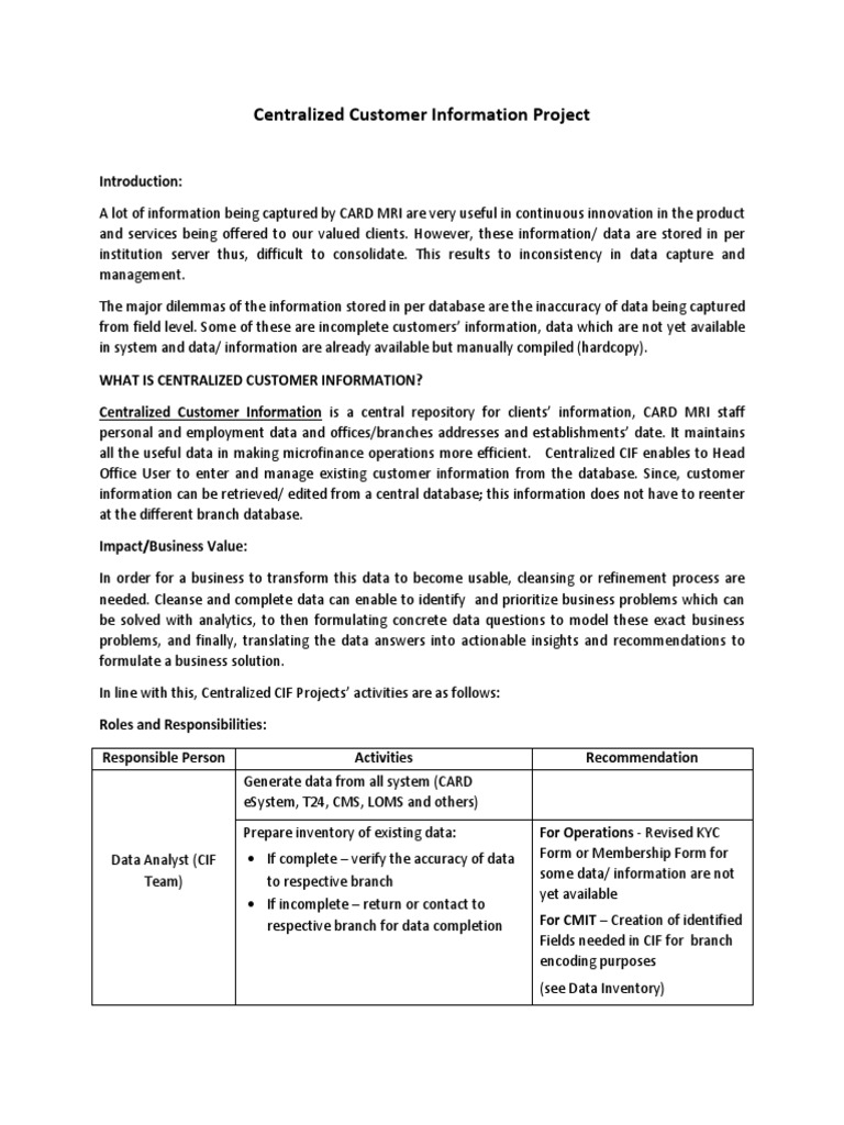 Centralized CIF Guidelines - Roles & Responsibilities | PDF | Databases ...
