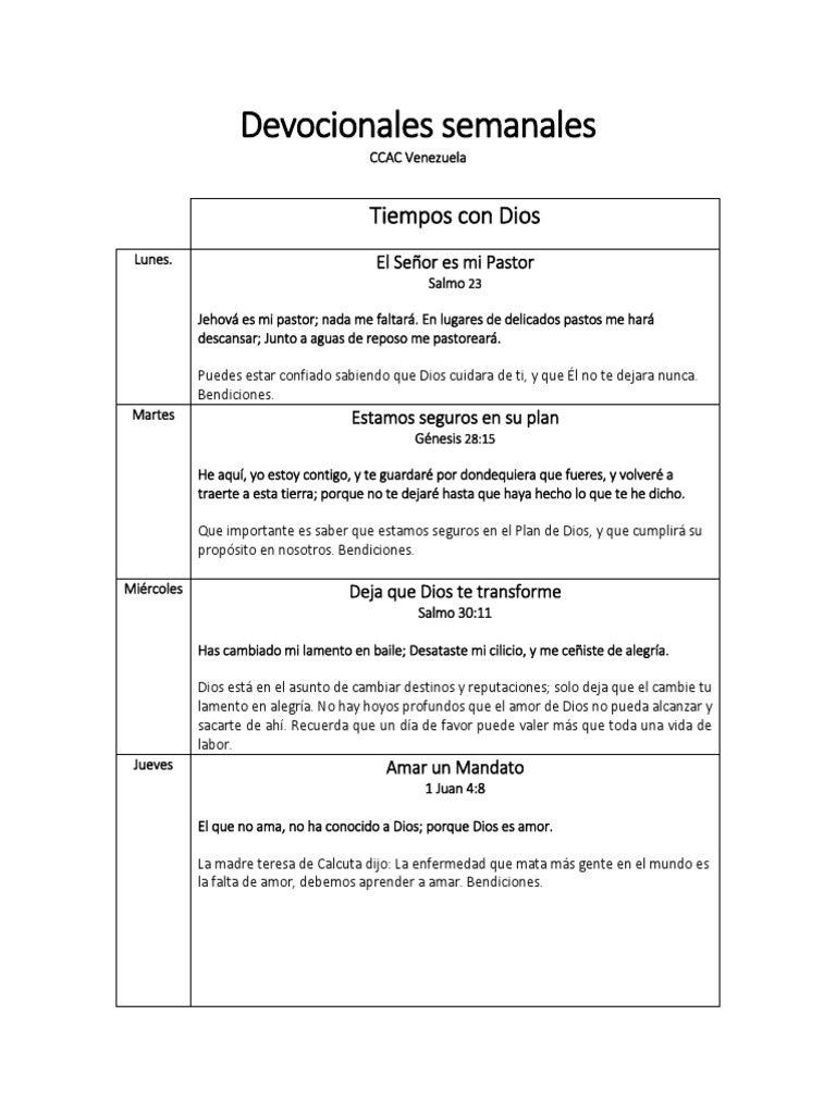Devocionales Semanales | PDF | Amor | Dios