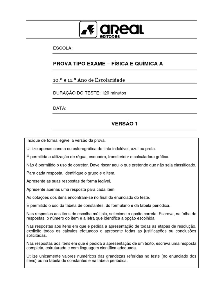 2019 - Prova Global Areal 2019 | PDF | Átomos | Oxigênio