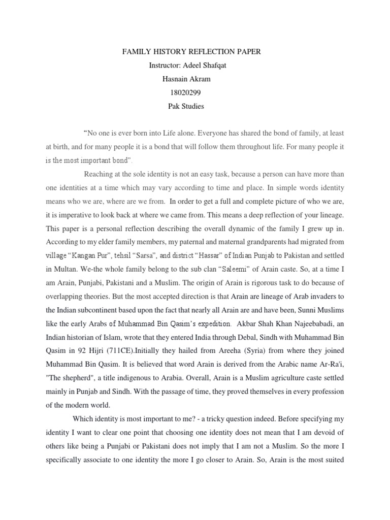 Family History Reflection Paper | PDF | Punjab | Pakistan