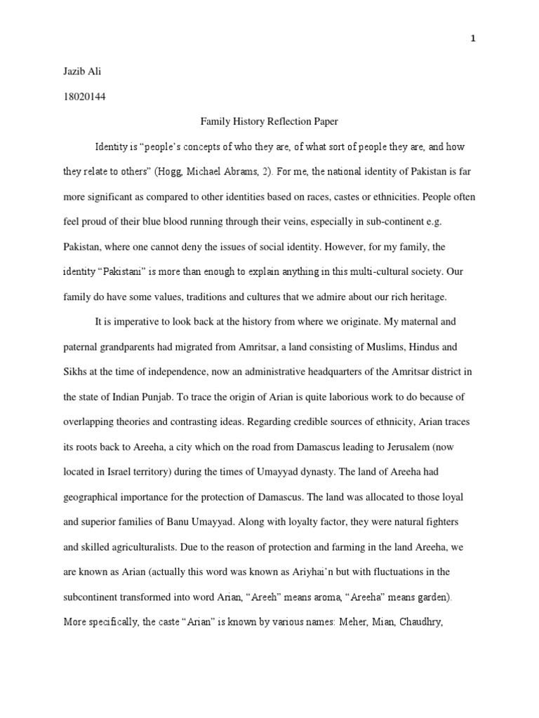 Family History Reflection Paper | PDF | Pakistan | Ethnic Groups