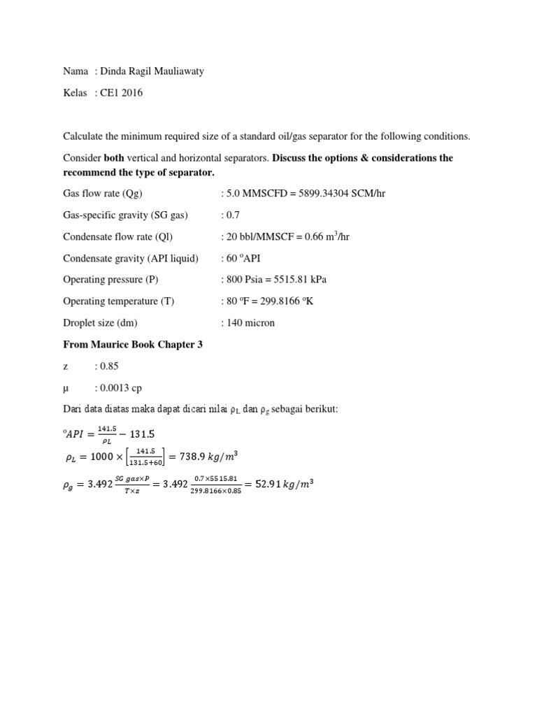 Perhitungan Separator Minyak/Gas | PDF