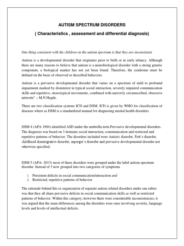 Autism Spectrum Disorders (Characteristics, Assessment and Differential ...