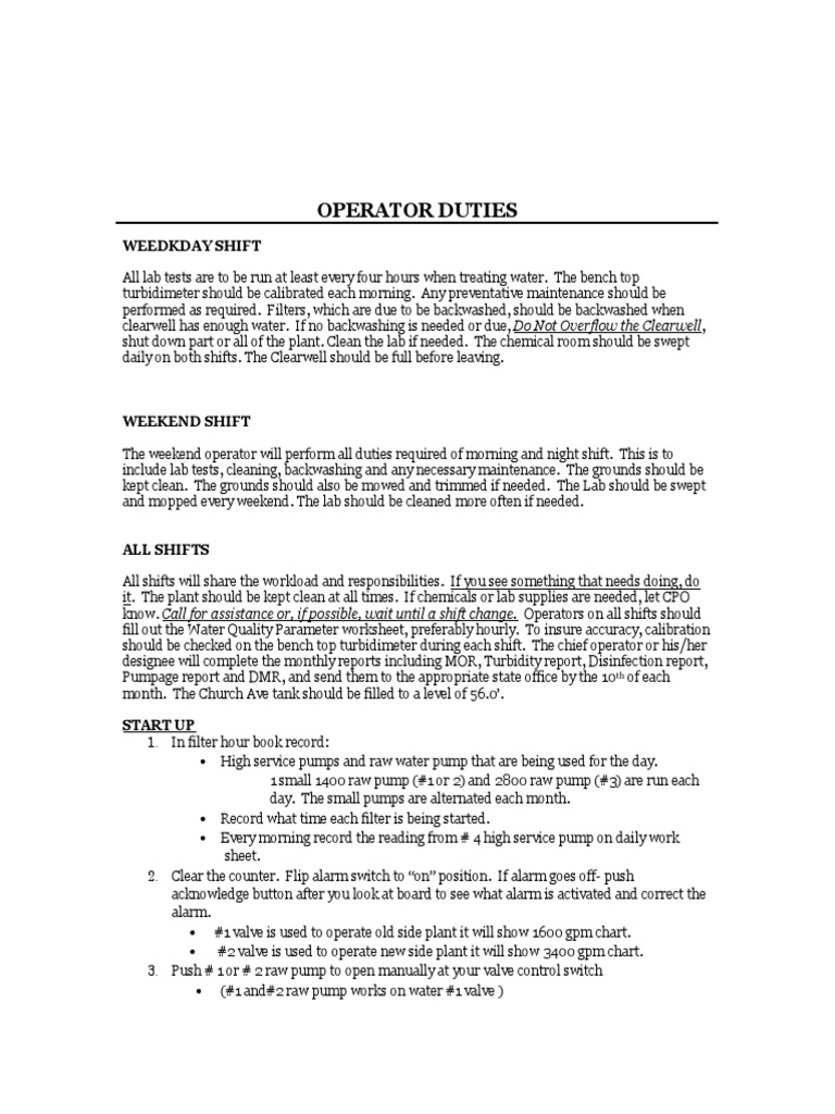 Water Plant SOP 2-13-17 | PDF | Water | Nature
