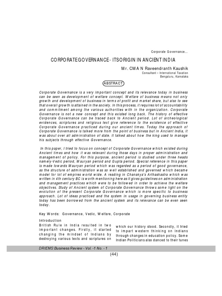 6 Corporate Governance - Its Origin in Ancient India PDF | PDF ...