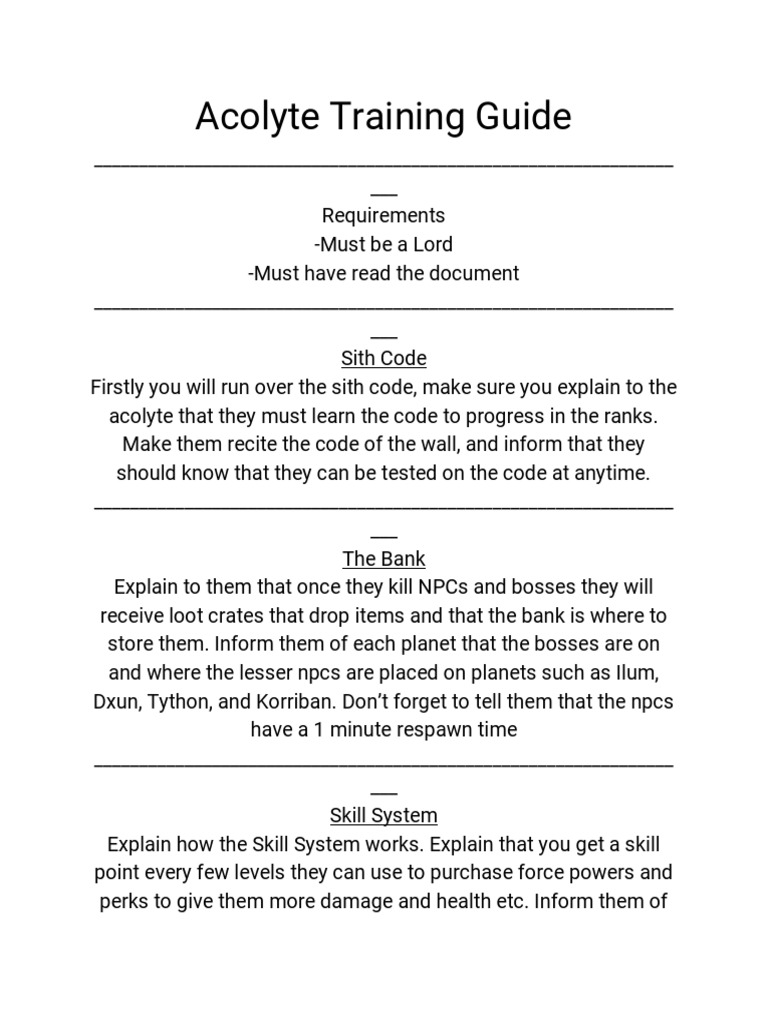 Acolyte Training Guide (Updated) | PDF | Sith | Jedi