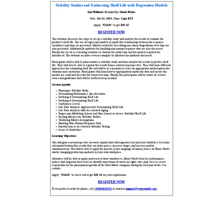 Stability Studies and Estimating Shelf Life With Regression Models | PDF | Regression Analysis ...