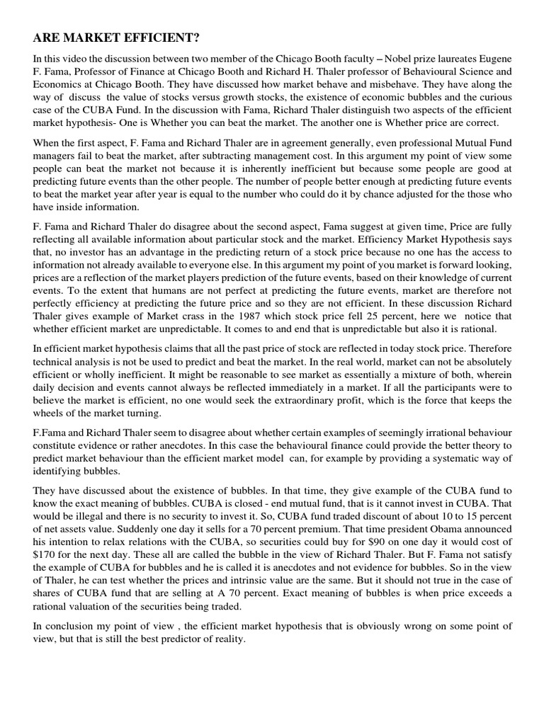 Are Markets Truly Efficient? A Discussion Between Fama and Thaler | PDF ...