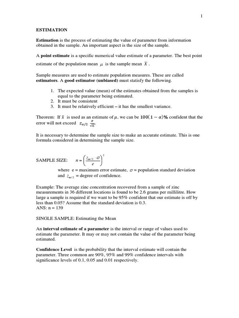 Estimation Estimation Is The Process of Estimating The Value of Parameter From Information | PDF ...