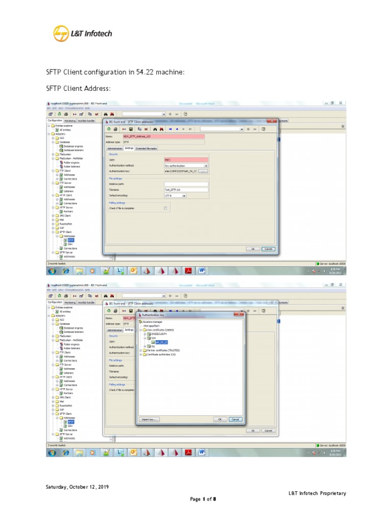 SFTP Client Configuration in 54.22 Machine: SFTP Client Address | PDF