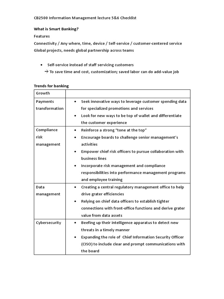 CB2500 Information Management Checklist | PDF | Business Intelligence ...