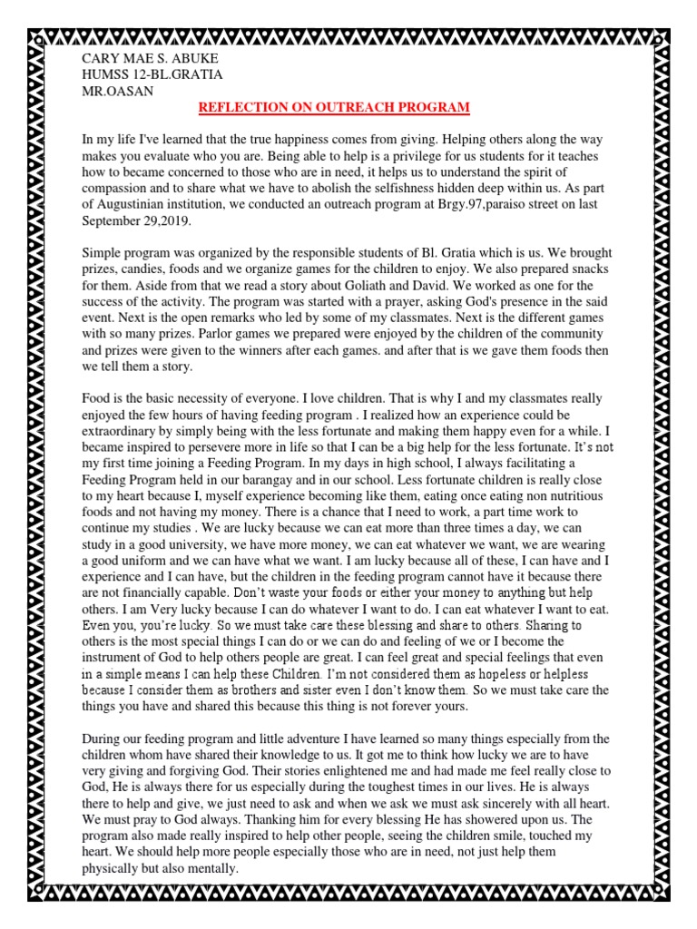 Reflection On Outreach Program | PDF | Foods