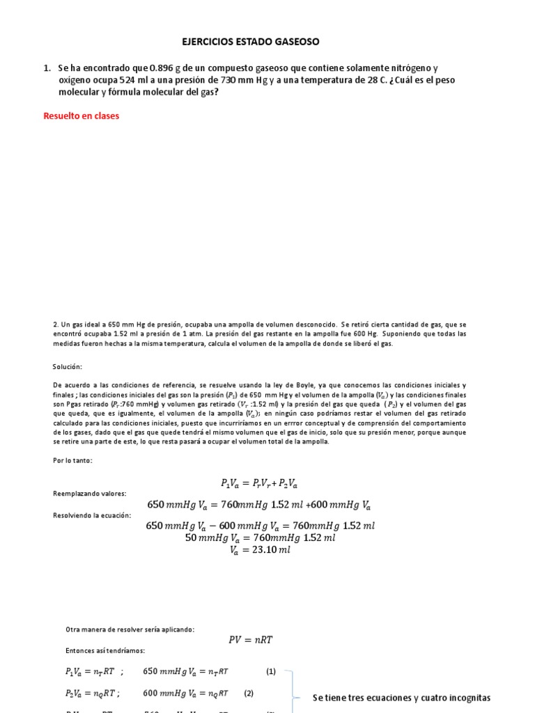 Solución Ejercicios Estado Gaseoso | PDF | Gases | Mecánica
