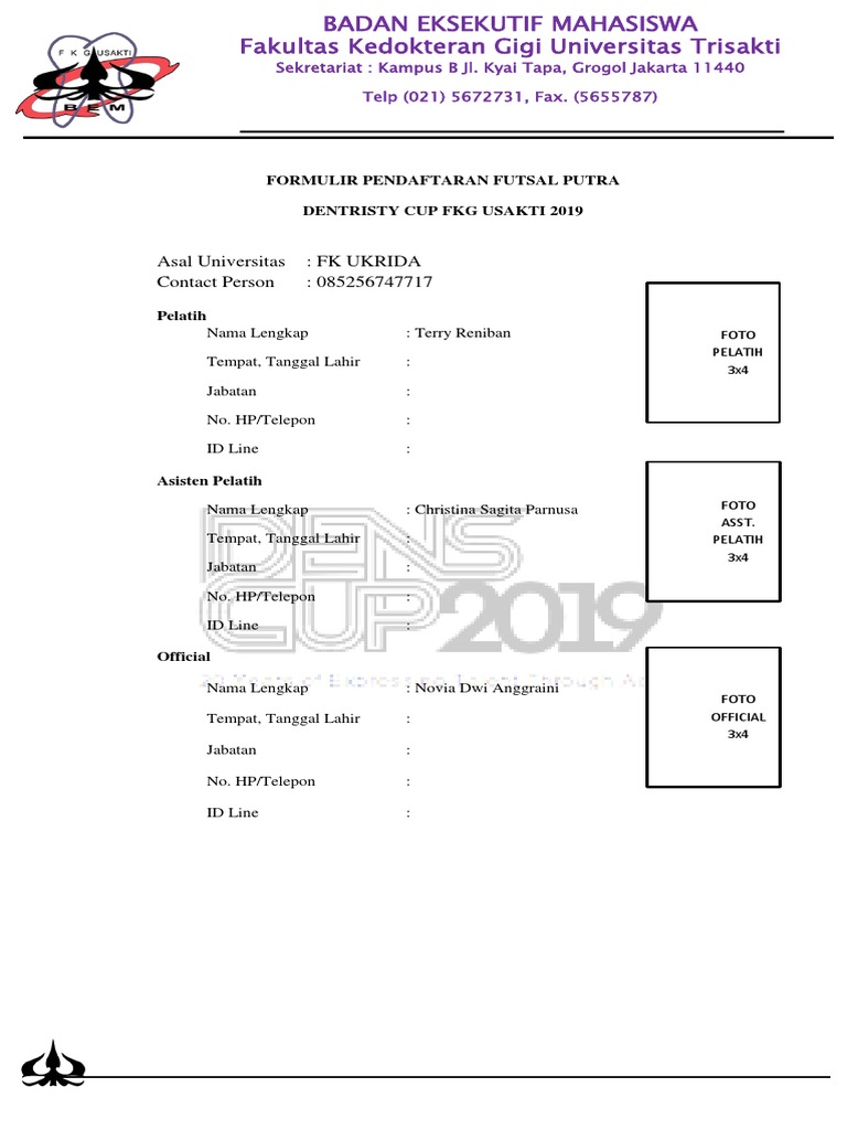 Formulir Pendaftaran Denscup (Futsal) 2019 | PDF