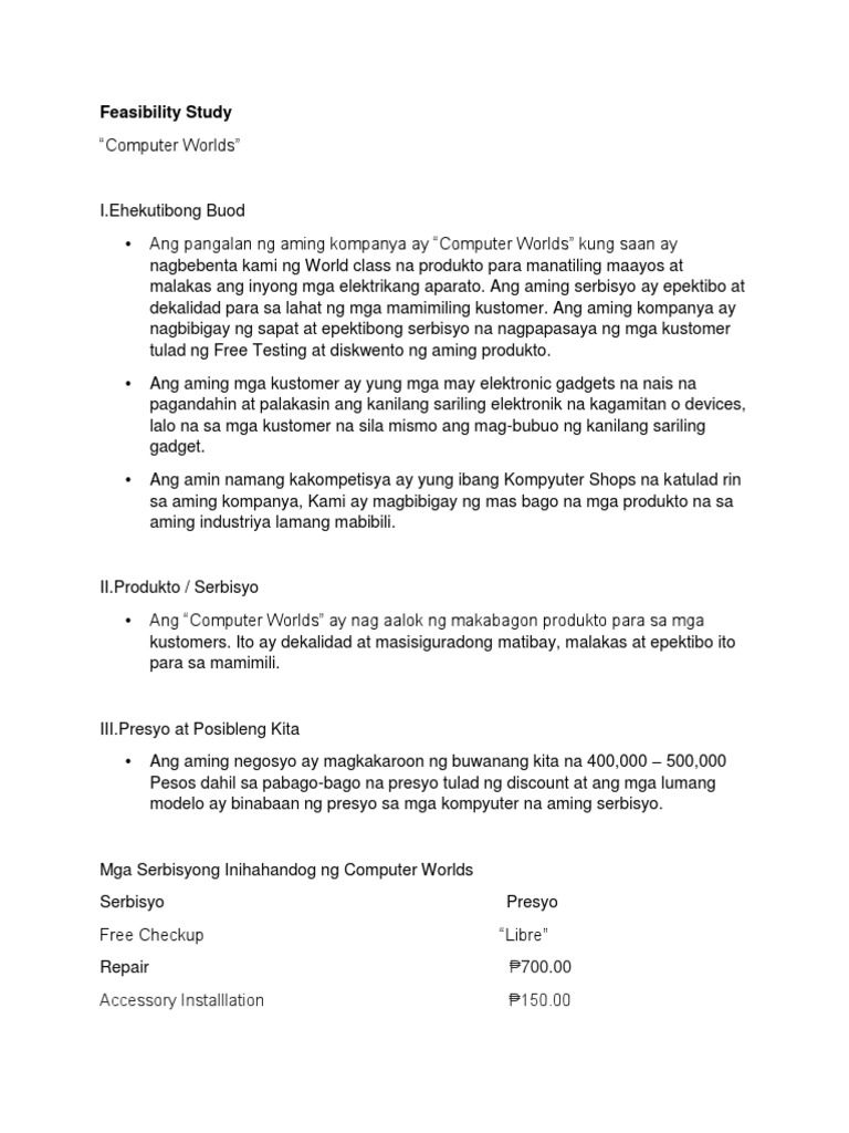 Feasibility Study (Filipino) | PDF
