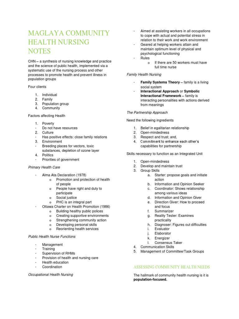 Maglaya Community Health Nursing Notes | PDF | Psychology ...