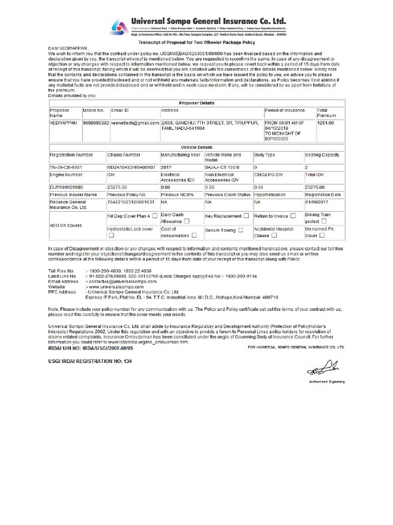 Insurance Policy Details | PDF