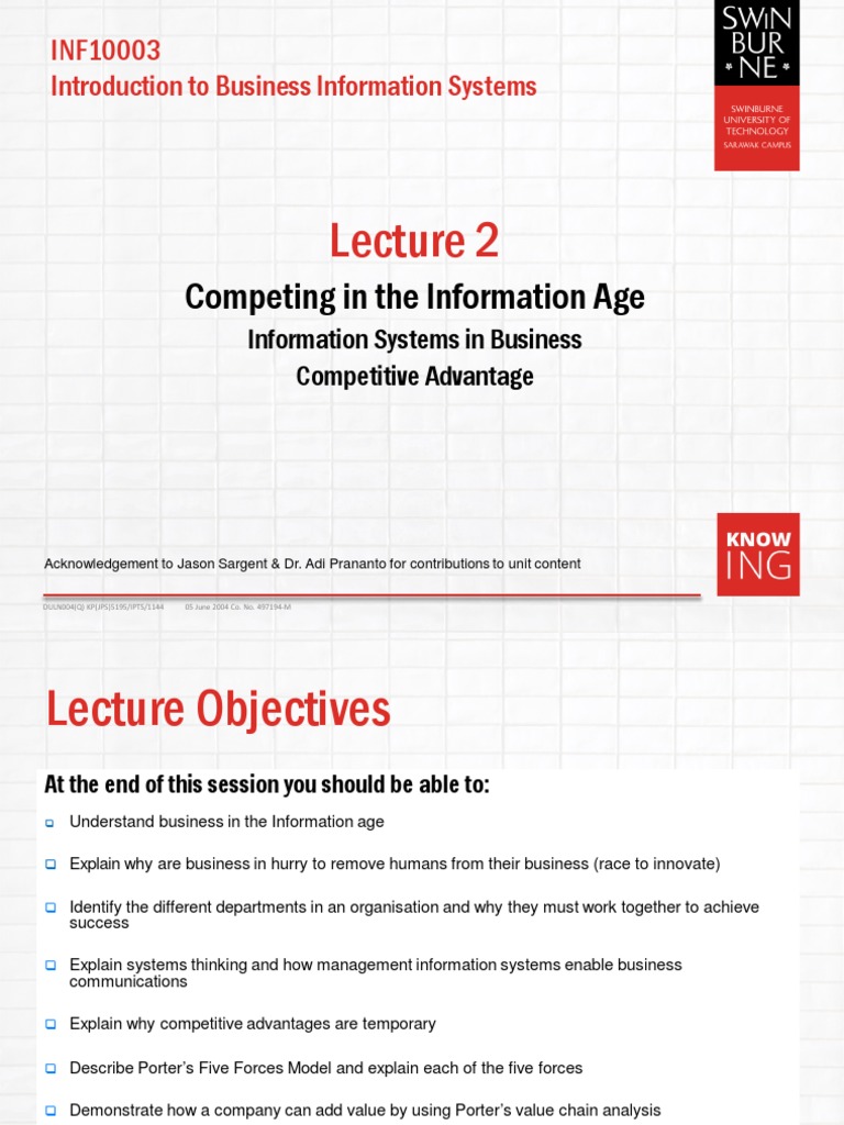 Competing in The Information Age: INF10003 Introduction To Business Information Systems ...