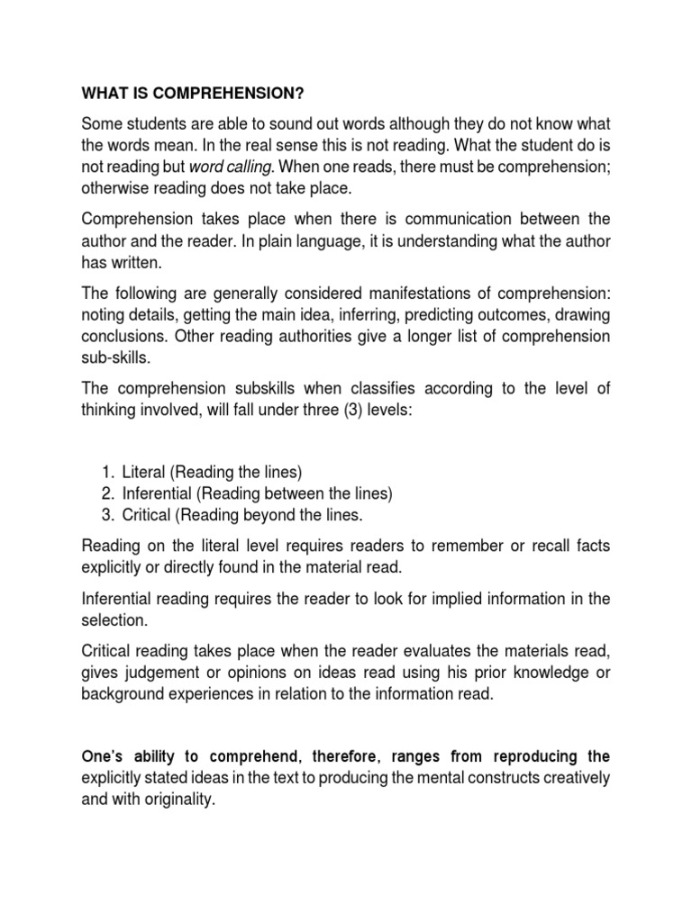 What Is Comprehension? | PDF | Reading Comprehension | Cognition