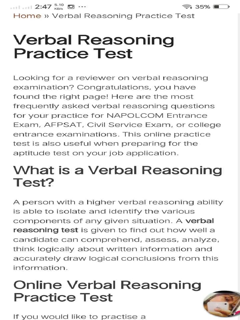 Mamhie Reviewer Verbal Reasoning PDF | PDF