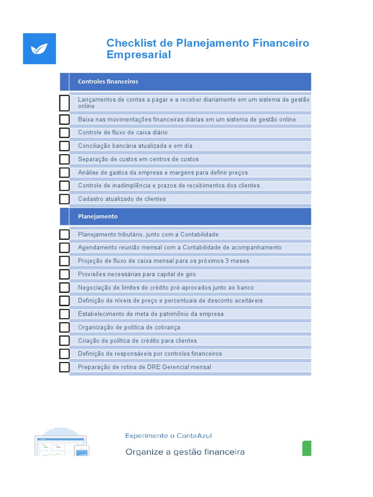 Checklist completo para planejamento financeiro empresarial com ...