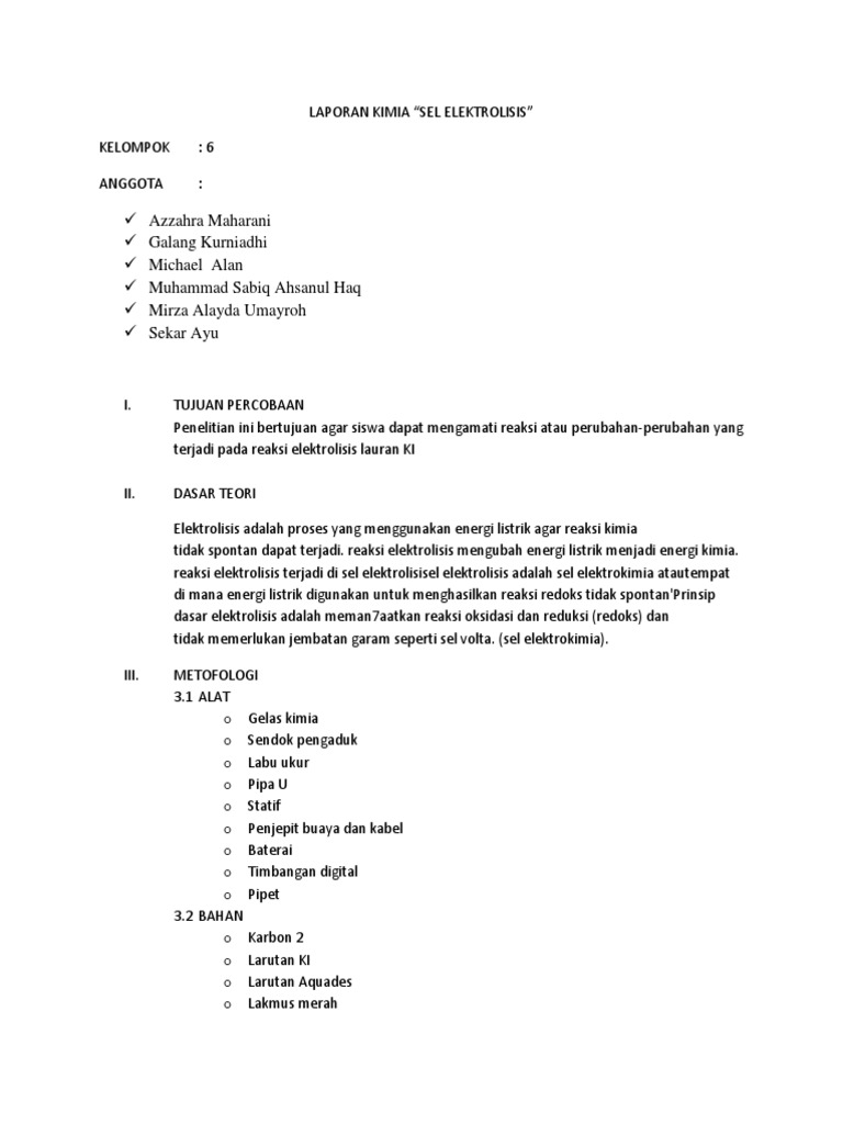 Eksperimen Elektrolisis Larutan KI | PDF