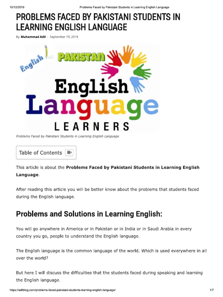 Problems Faced by Pakistani Students in Learning English Language | PDF