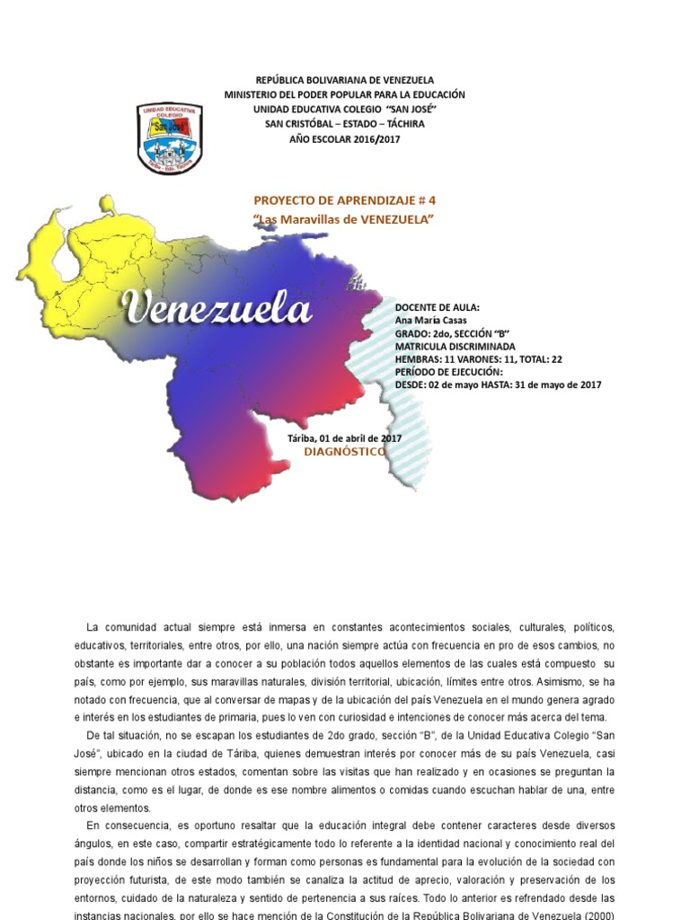 Proyecto Aprendizaje Venezuela Pdf Palabra Aprendizaje