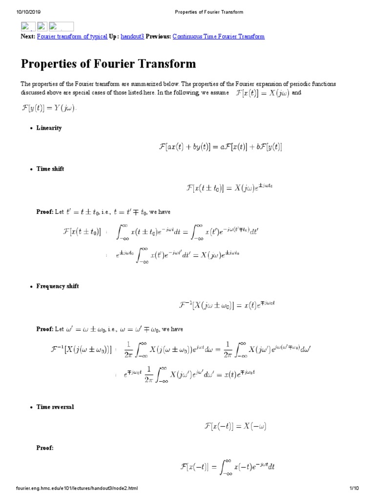 Properties of Fourier Transform | PDF | Fourier Transform | Spectral ...