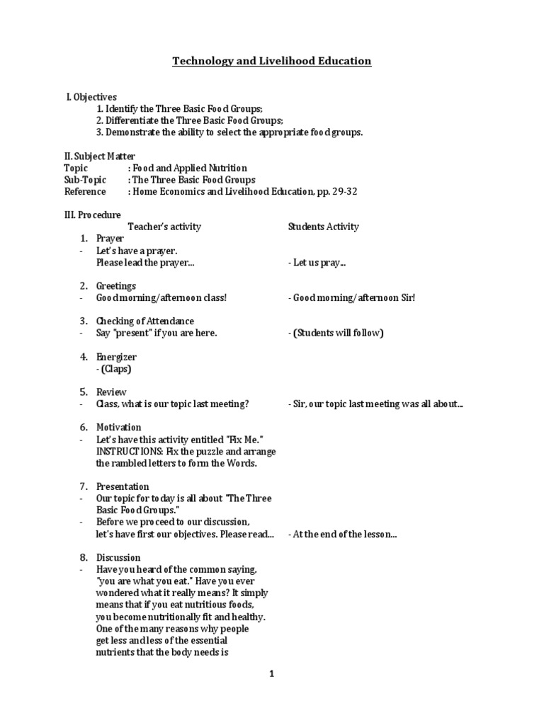 Lesson Plan Daniel | PDF | Vitamin | Foods