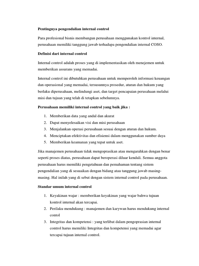 Pentingnya Pengendalian Internal Control | PDF