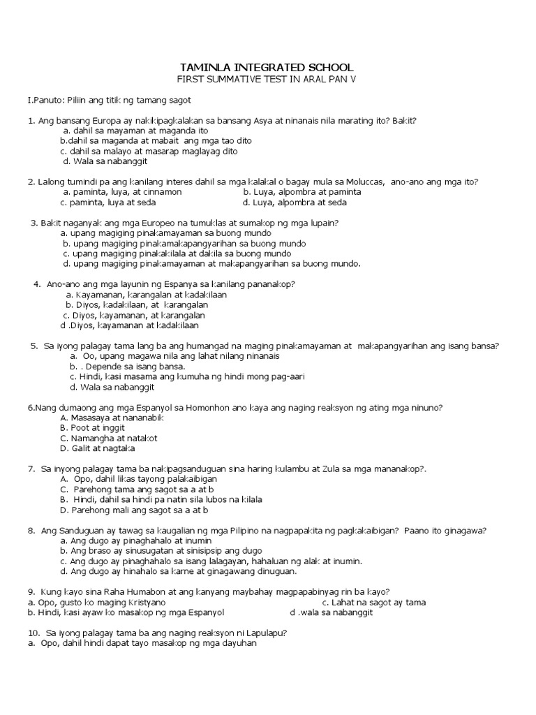 Summative Test In Ap PDF