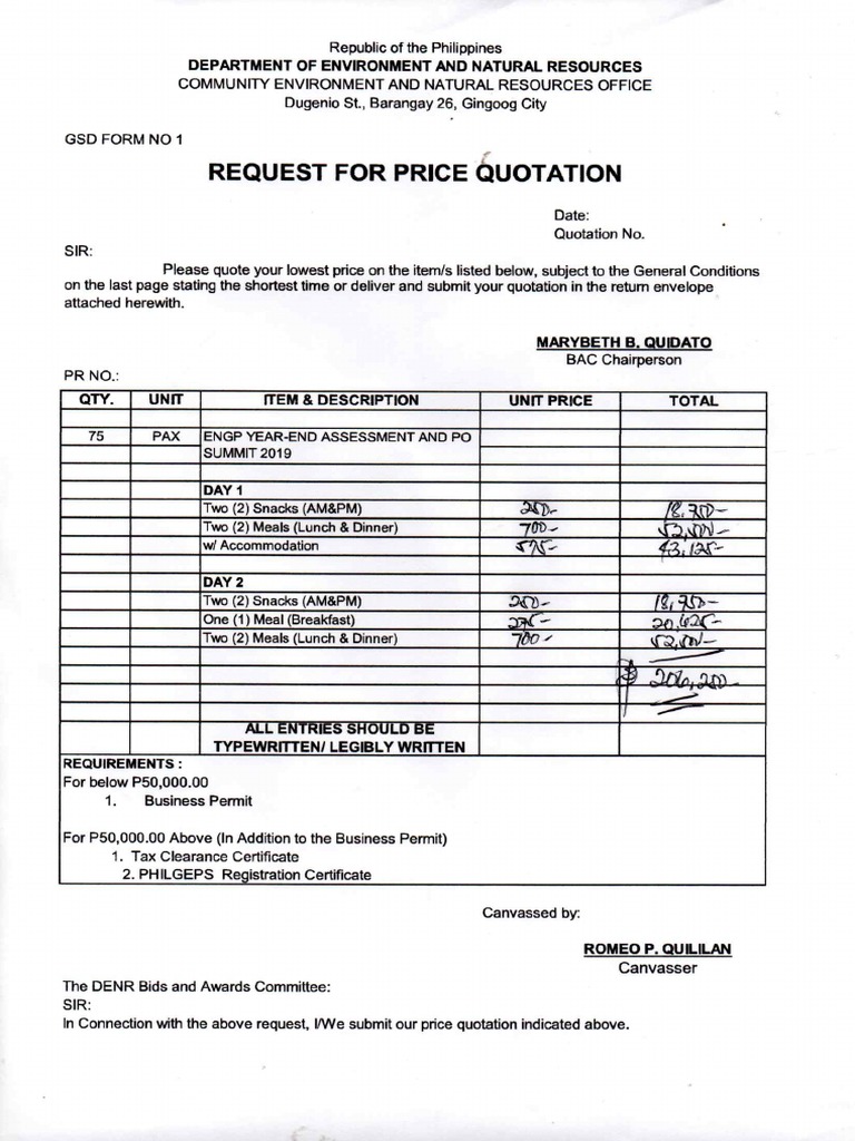 DENR - Canvass Form | PDF