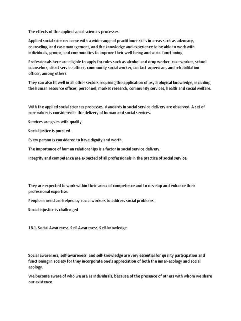 The Effects of The Applied Social Sciences Processes | PDF | Social ...