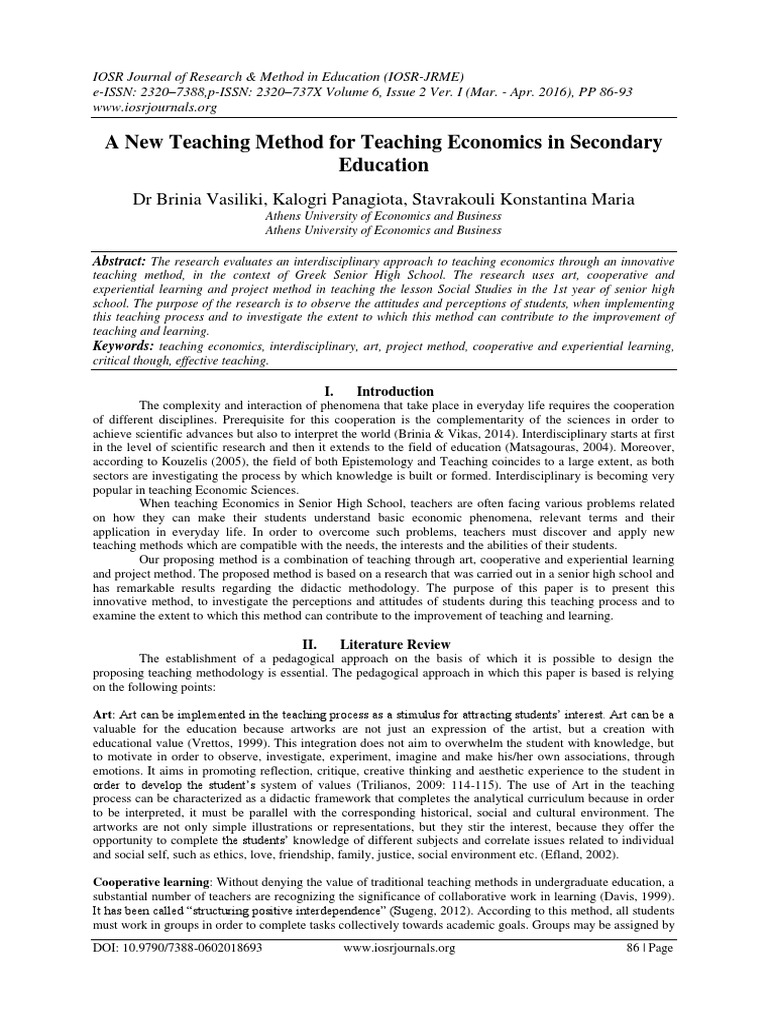 A New Teaching Method For Teaching Economics in Secondary Education ...