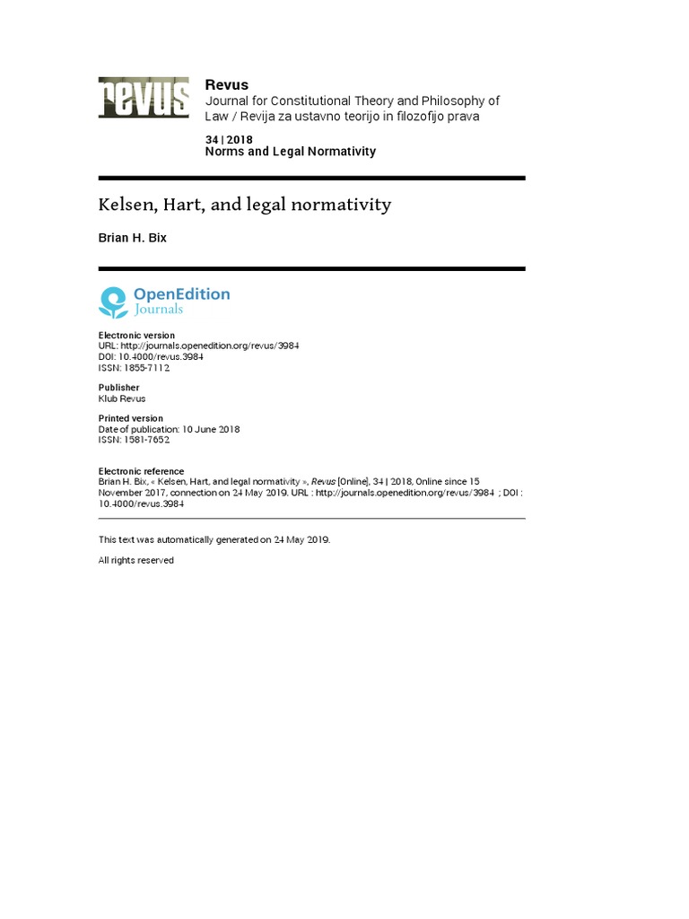 Kelsen, Hart, and Legal Normativity: Revus | PDF | Jurisprudence ...