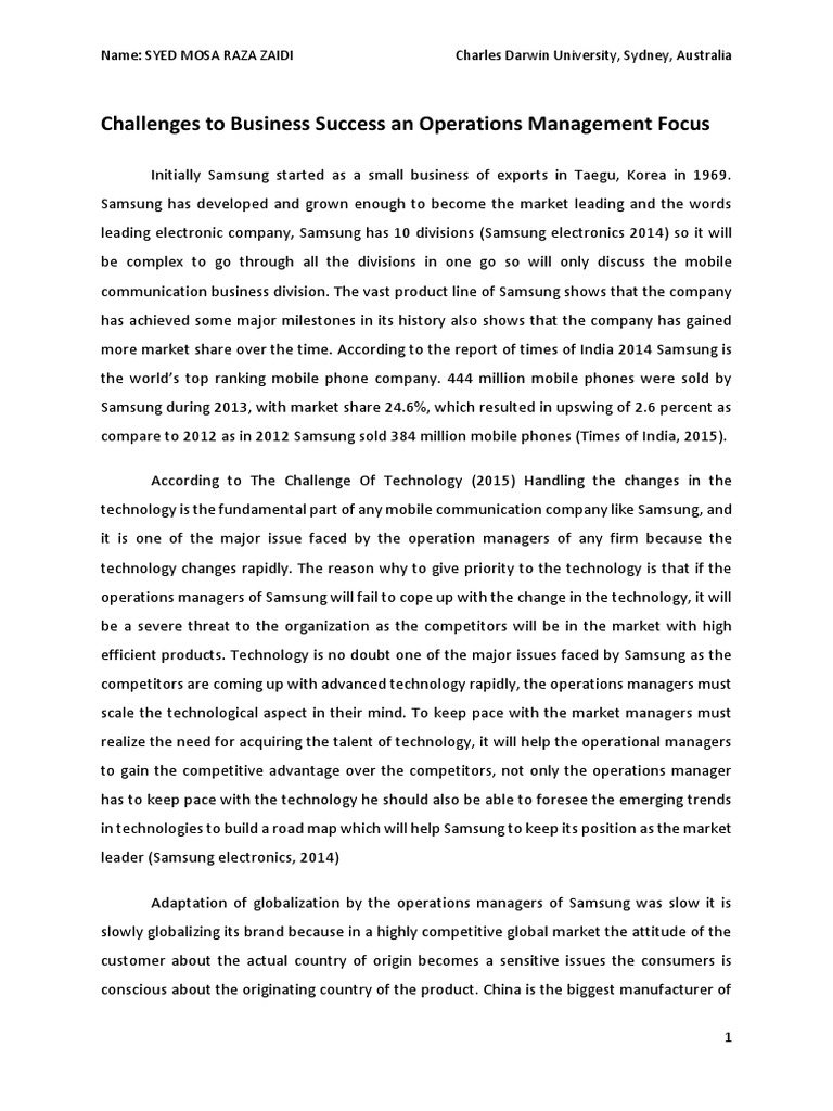 Challenges To Business Success An Operations Management Focus | PDF ...