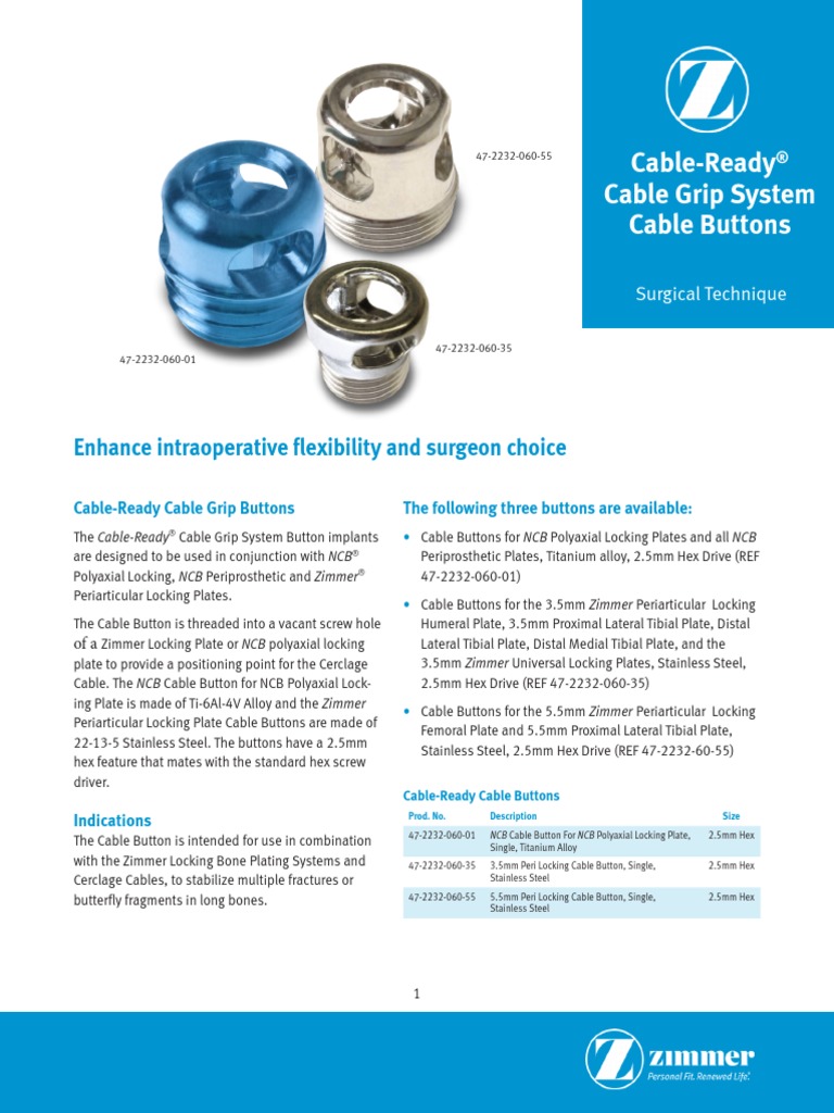 Cable Ready Cable Grip System Cable Buttons Surgical Technique PDF | PDF | Anatomical Terms Of ...