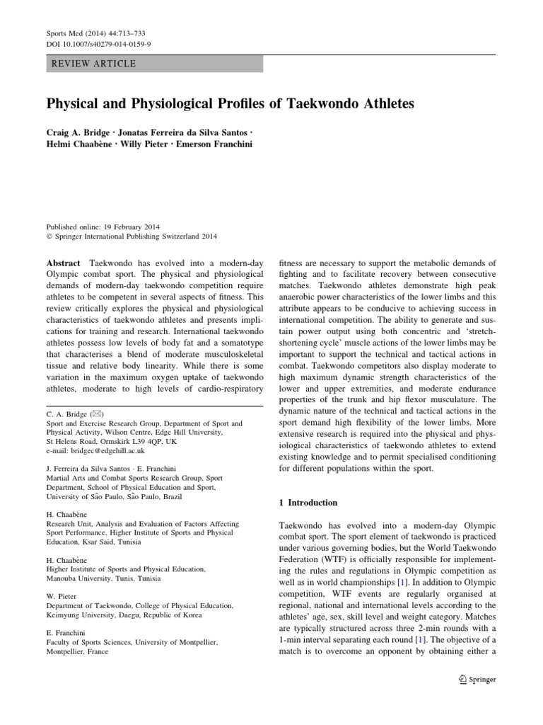 Physical and Physiological Profiles of T | PDF | Taekwondo | Sports