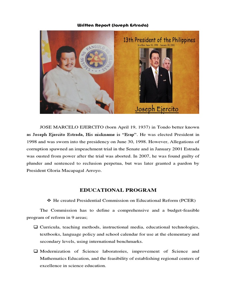 JOSEPH ESTRADA Written Report | PDF | Learning | Behavior Modification