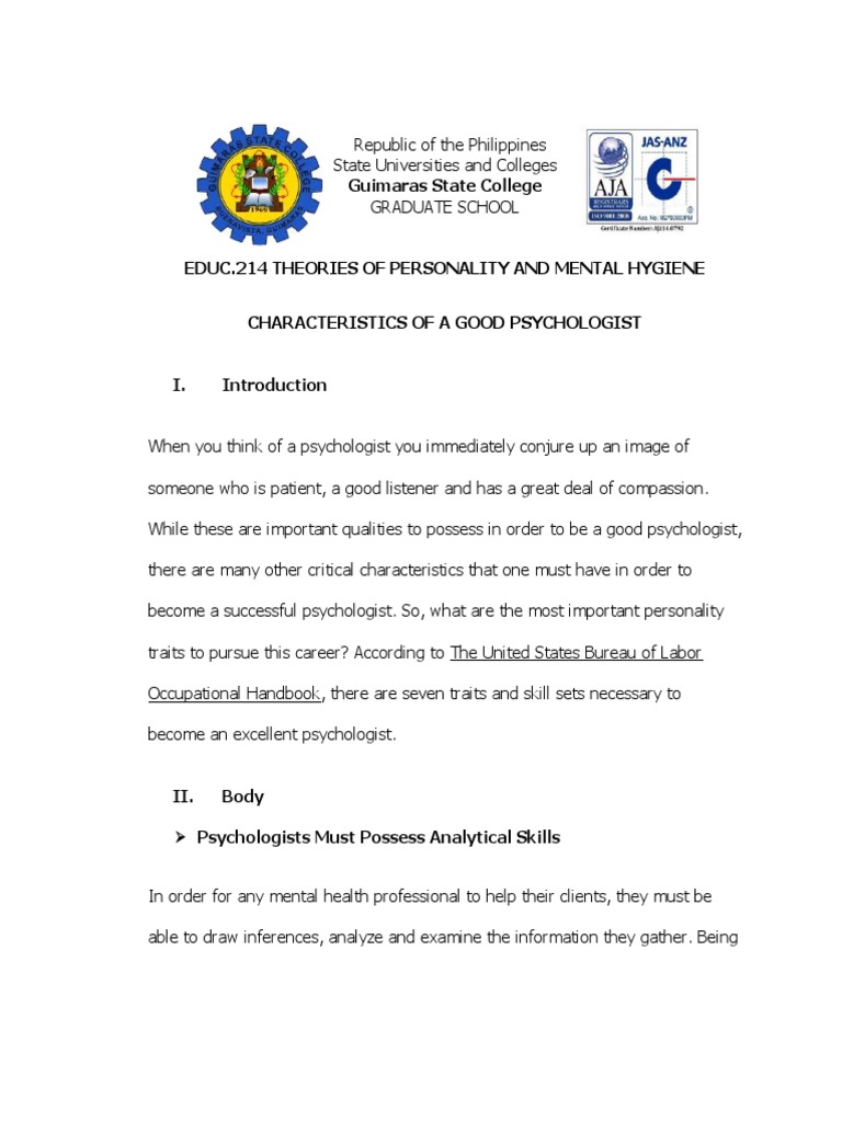 Characteristics of A Good Psychologist | PDF | Psychology | Thought