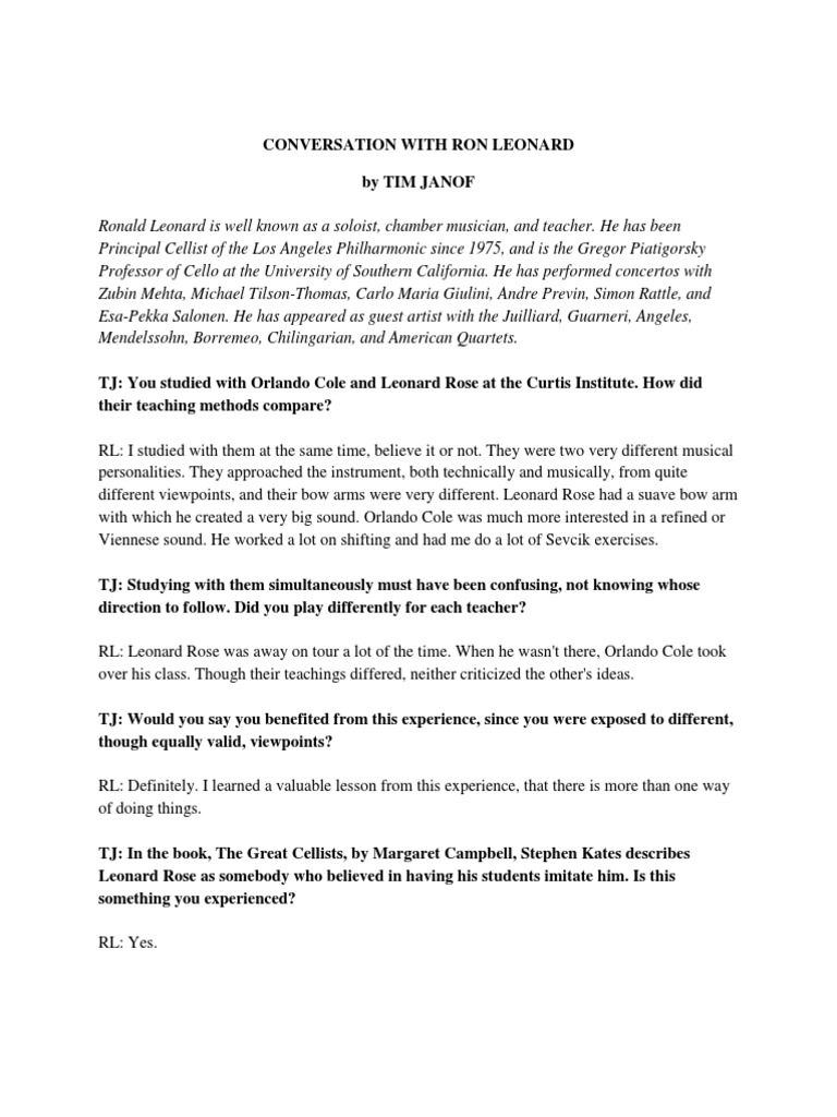 Ron Leonard | PDF | Orchestras | Cello