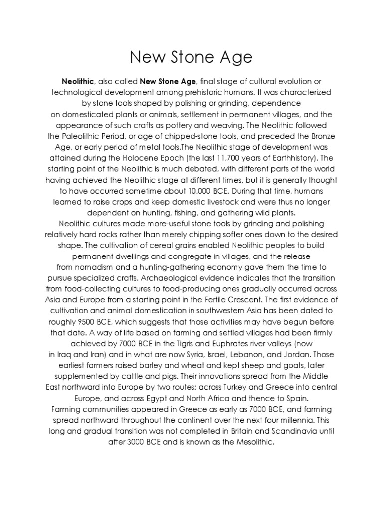 New Stone Age: Neolithic, Also Called New Stone Age, Final Stage of ...