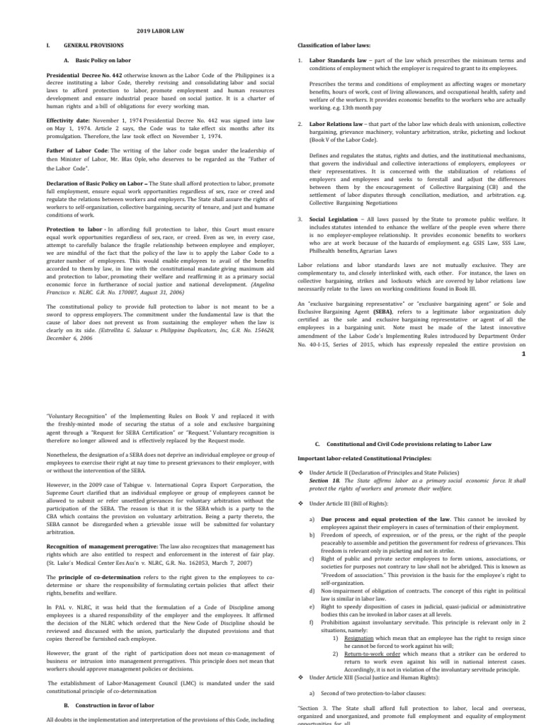 00 - 2019 Labor Law Notes | PDF | Labour Law | Employment