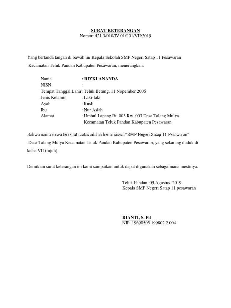 Contoh Suket Siswa | PDF