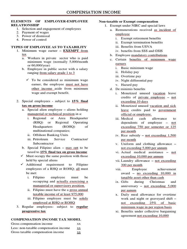 Compensation Income: Elements of Employer-Employee Relationship Non ...