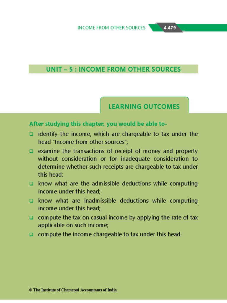 Unit - 5: Income From Other Sources: After Studying This Chapter, You ...